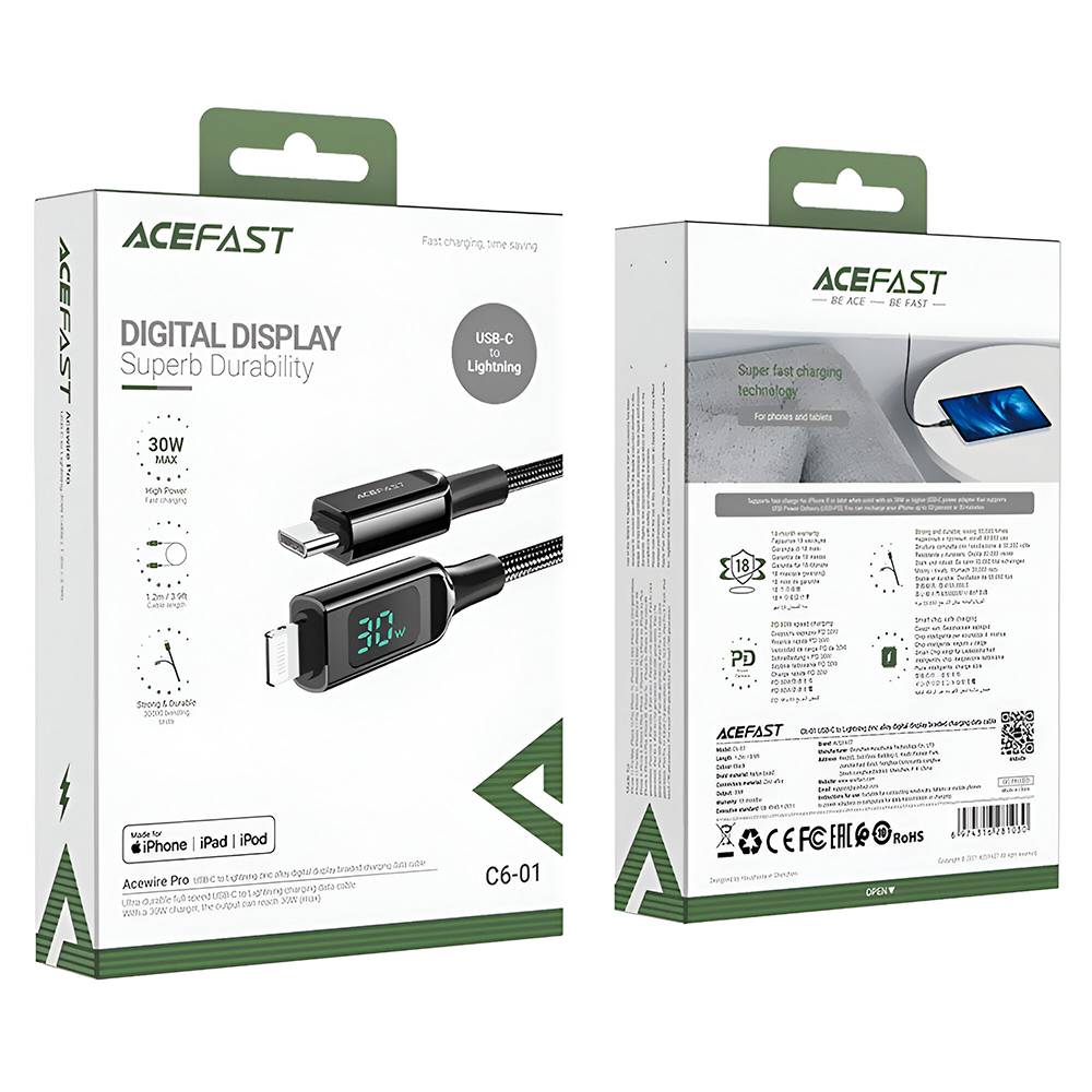 Cabo Acefast C6-01 Lightning A USB-C Macho 1.2M - Preto no Paraguai - Visão Vip Informática ...