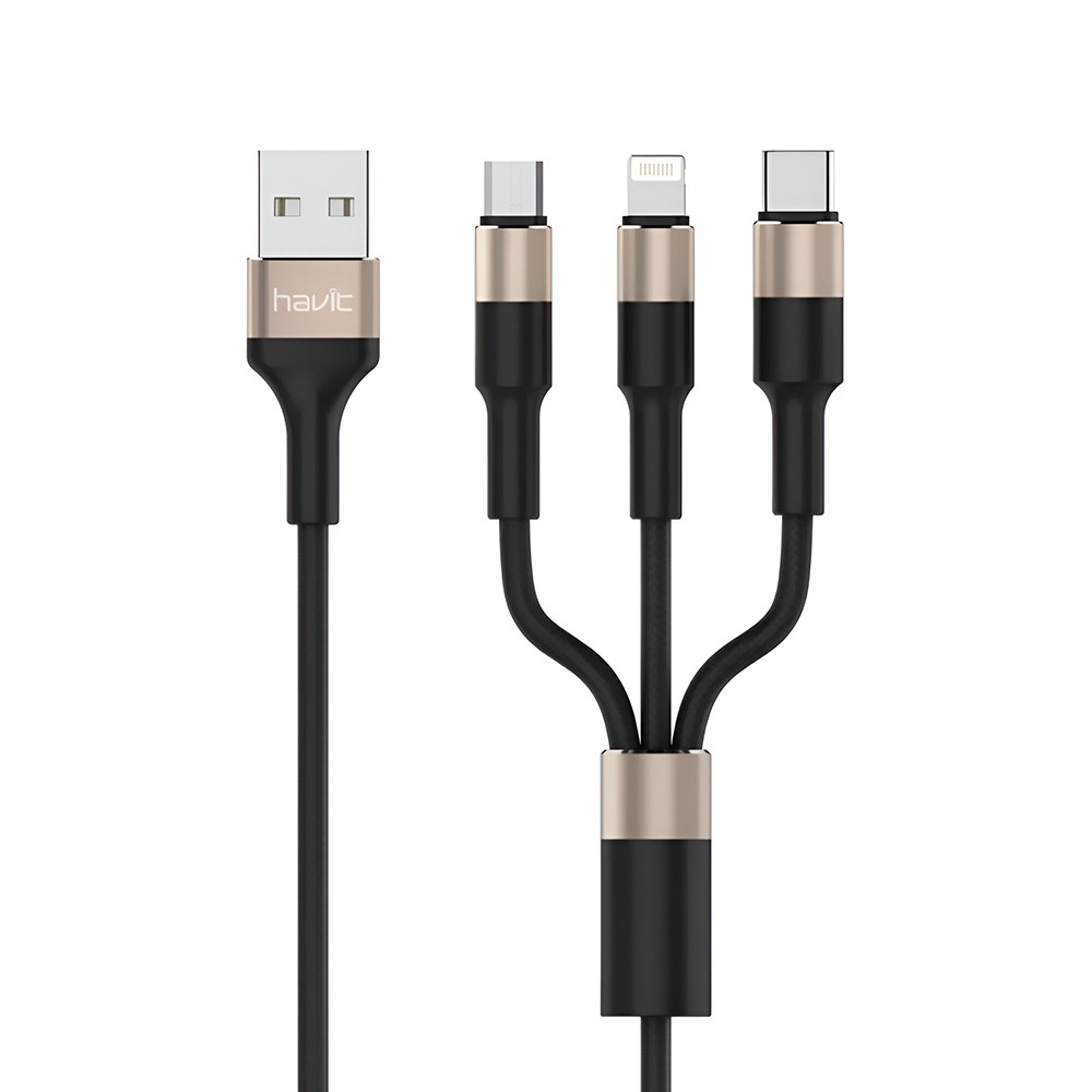Cabo USB Para Lightning / USB Type-C / Micro USB Havit HV-H691 Preto / Dourado - 1.2M no ...