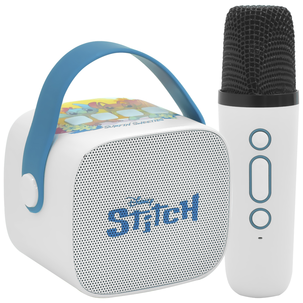Caixa de Som Xtech XTS-D622ST Disney Stitch Mini Bluetooth / TF / Karaoke - Branco + Microfone ...