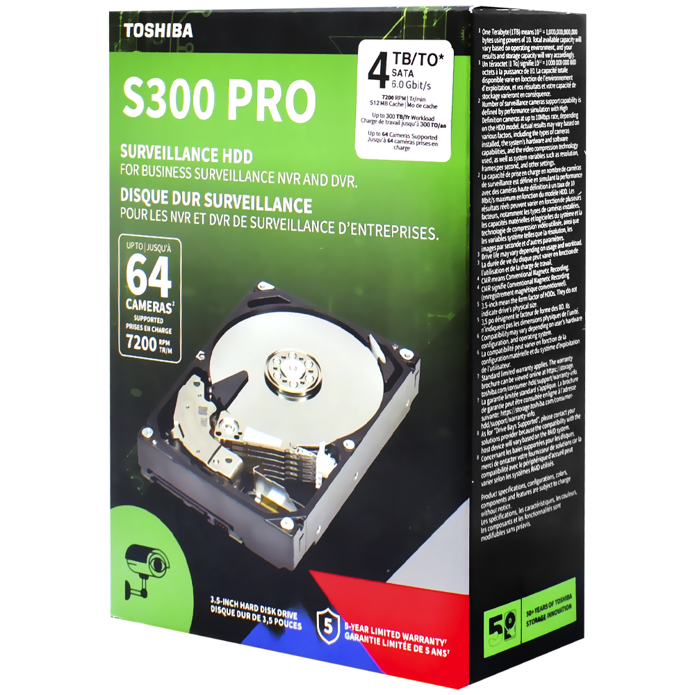 HD Toshiba 4TB S300 Pro Surveillance 3.5" SATA 3 7200RPM ...