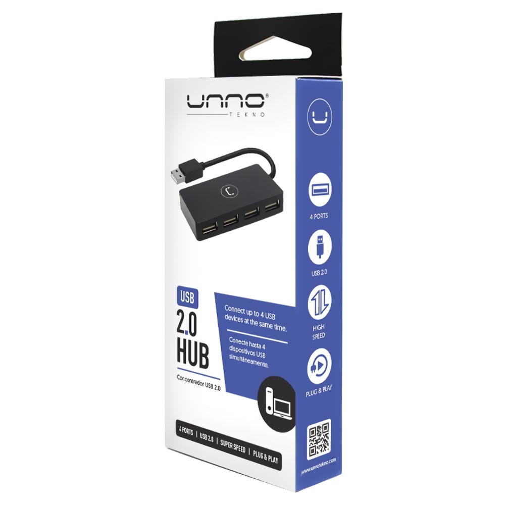 Hub USB 2.0 Unno Tekno HB1008BK 4 Portas - Preto no Paraguai - Visão Vip Informática - Compras ...
