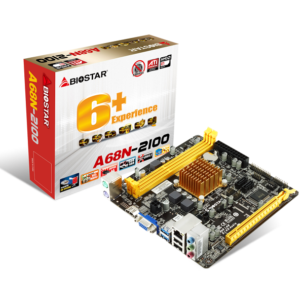 Placa Mãe Mini ATX + Processador Biostar A68N-2100 Dual-Core AMD E1-2100 Com entrada USB / SOM ...