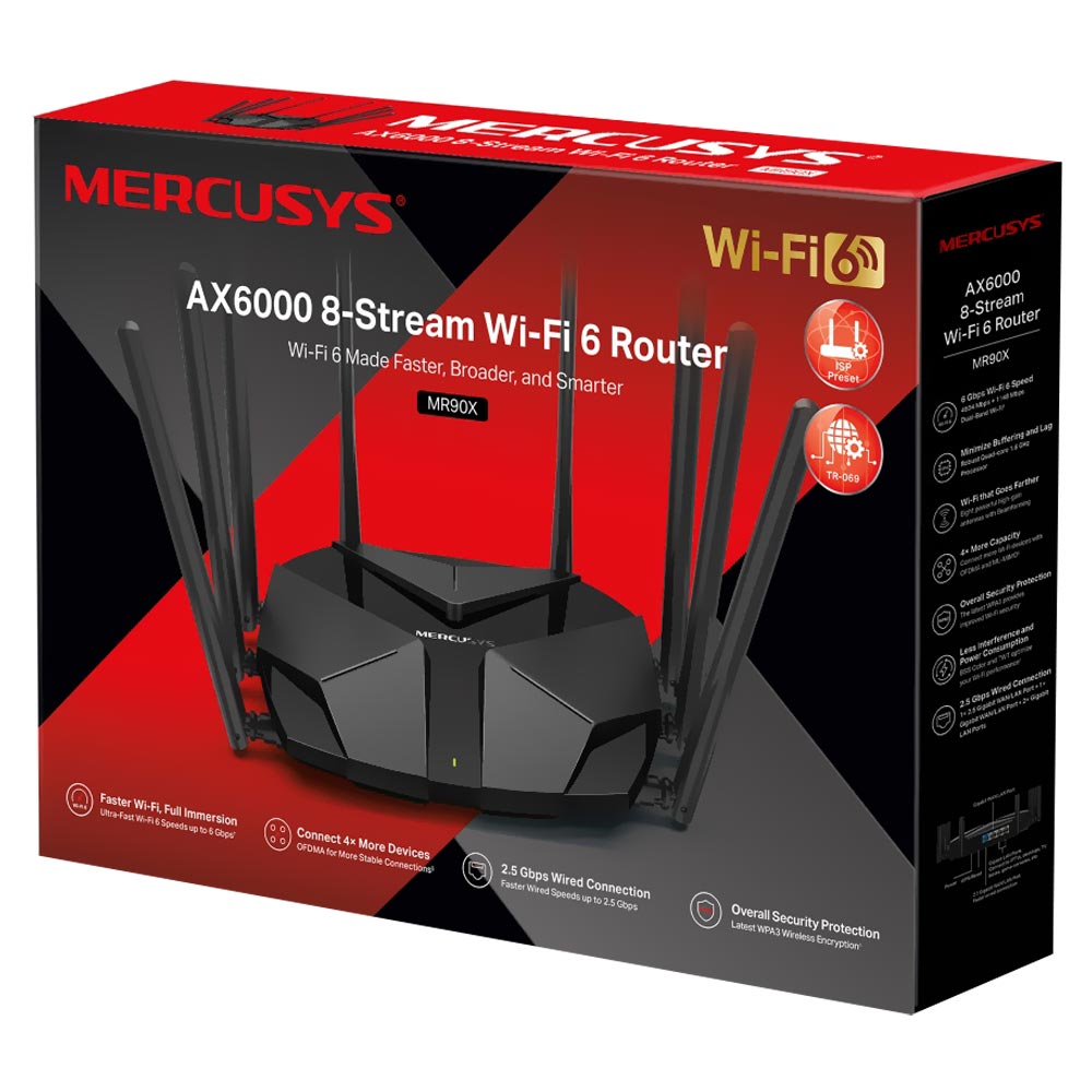 Roteador Mercusys MR90X AX6000 Dual Band / 2.4GHz / 5GHz / Wi-Fi 6 / 8 ...